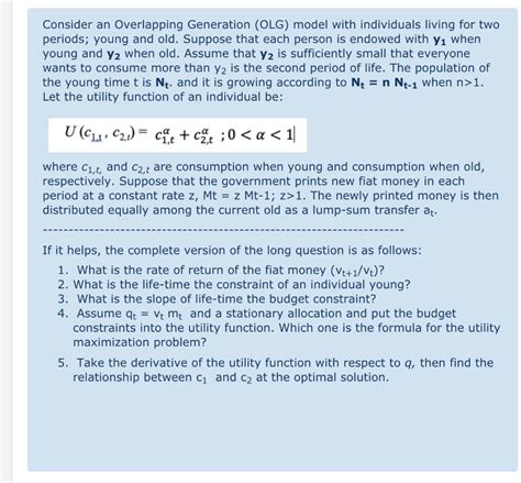 Consider An Overlapping Generation Olg Model With