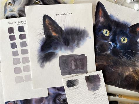 Watercolor Mastery Paint Realistic Black Animals Wwet On Wet And