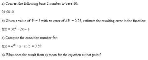 Solved A Convert The Following Base 2 Number To Base 10 Chegg Com