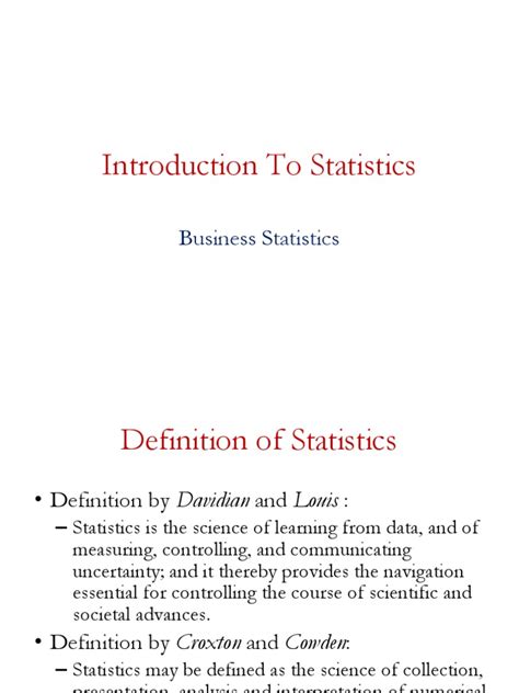 Introduction To Statistics Mba 1st Year Pdf Statistics