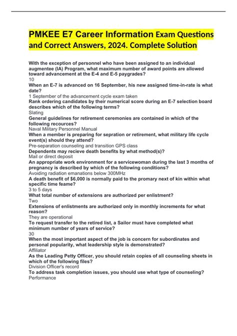 Pmkee E7 Career Information Exam Questions And Correct Answers 2024 Complete Solution Pmkee