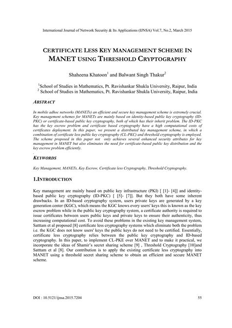 certificate less key management scheme in manet using threshold
