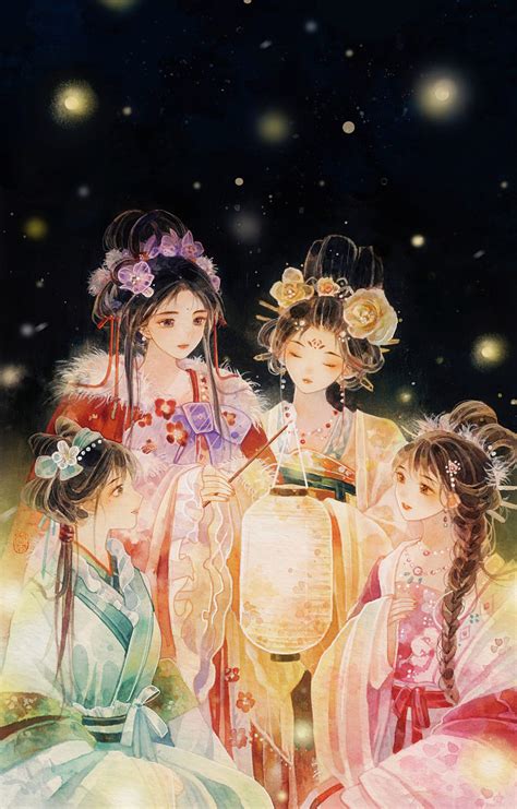 古风插画汉服水彩插画 Apr 田作品 花瓣关注原画人，推荐更多精选素材，绘画更有灵感