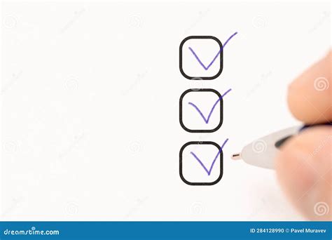 Three Checkboxes Hand With Pen Writing Check Mark On Checklist