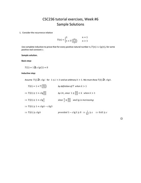 W6 Sol Week 6 Tut Solutions Csc236 Tutorial Exercises Week Sample Solutions Consider The