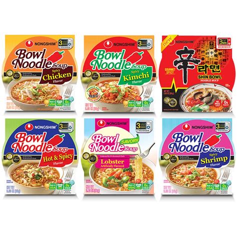 Nongshim Bowl Instant Noodle Soup Assorted Bundle Sampler Flavors Shin