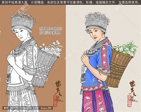 苗族 手绘 插画 茶叶 茉莉花 采茶姑娘 苗族姑娘 苗族服饰 苗族少女 采茶女 包装设计 少数民族 苗族美女 苗族头饰 绘画插图 花瓣网