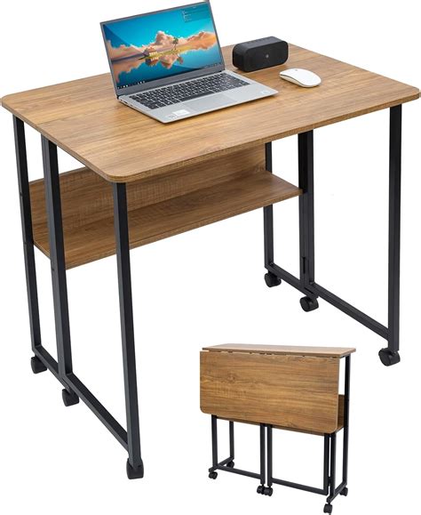 Mobile Foldable Desk W Wheels And Feet Pads Rolling Desk Foldable
