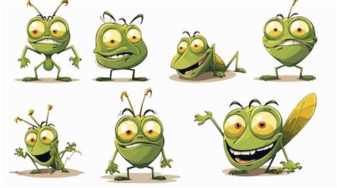 Whimsical Grasshopper Character Illustrations Collection For Design