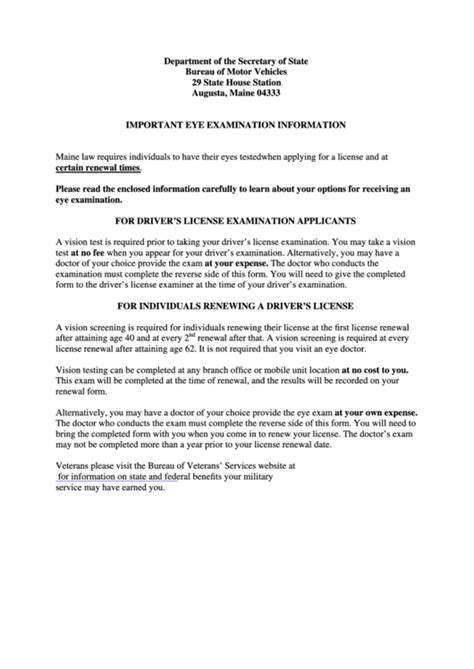Fillable Form Md Fr 103 Important Eye Examination Information