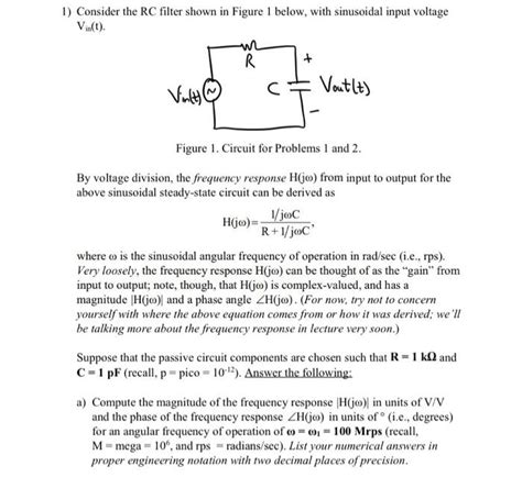 Solved 1 Consider The Rc Filter Shown In Figure 1 Below