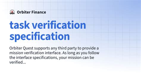 Task Verification Specification Orbiter Finance