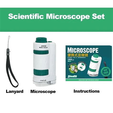 60 180x Handheld Microscope Science Experiment Set With Led Light