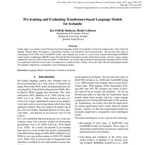 Pre Training And Evaluating Transformer Based Language Models For Icelandic Acl Anthology