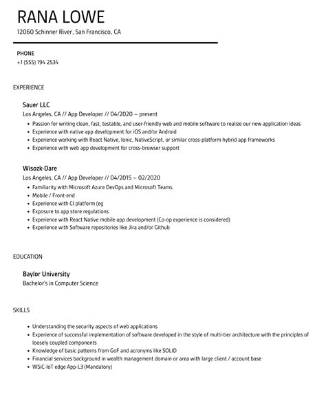 App Developer Resume Samples Velvet Jobs