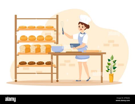Bread Mill Illustration With Wheat Sacks Various Breads And Windmill For Web Banner Or Landing