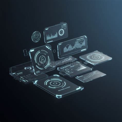 Futuristic Data Visualization Interface With Holographic Screens Stock Illustration