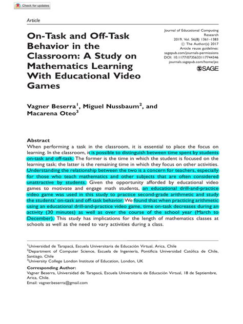 Beserra Nussbaum And Oteo 2019 On Task And Off Task Behavior