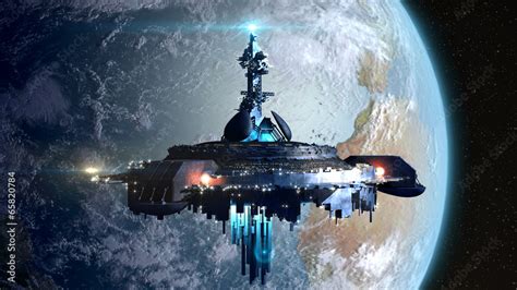 Alien Mothership Near Earth For Fantasy Backgrounds Stock Illustration