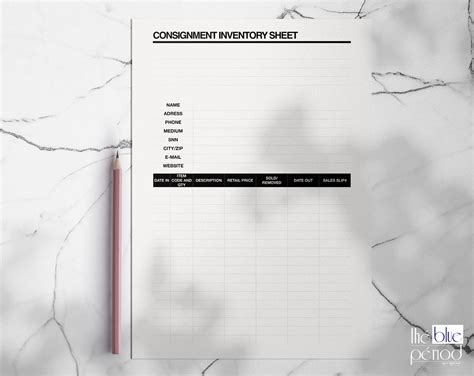 Editable Consignment Inventory Sheet Etsy