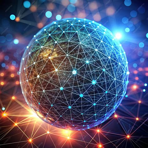 3d Sphere Abstract Background With Chaotic Lines Connecting Dots Of Sphere Grid Premium Ai