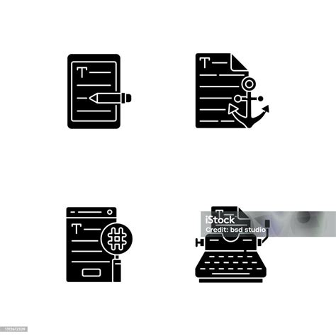 공백에 설정된 검정글리프 아이콘 쓰기 복사 개념에 대한 스톡 벡터 아트 및 기타 이미지 개념 개선 개체 그룹 Istock
