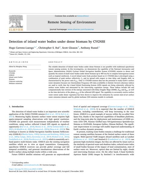 Pdf Detection Of Inland Water Bodies Under Dense Biomass By Cygnss