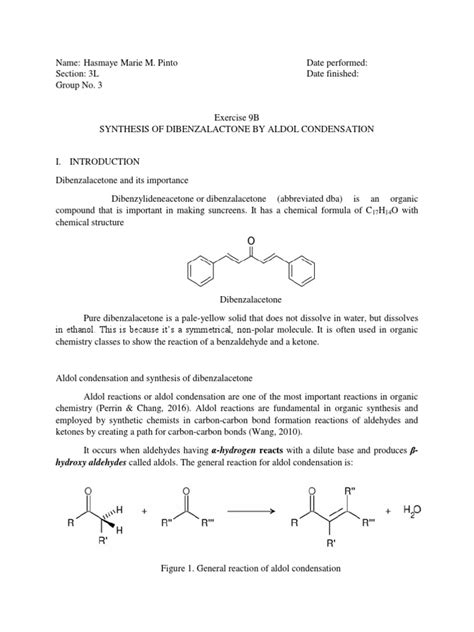 Synthesis Of Dibenzalacetone Via Aldol Condensation Pdf Aldehyde