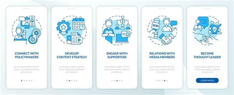 Social Media Plans For Advocacy Blue Onboarding Mobile App Screen Walkthrough 5 Steps Editable