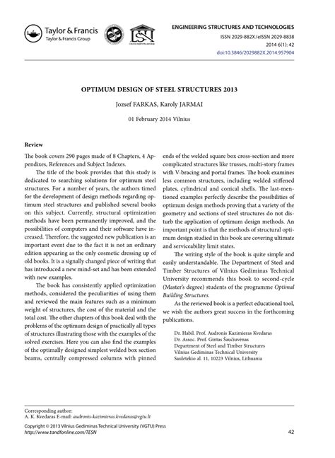 Pdf Optimum Design Of Steel Structures 2013