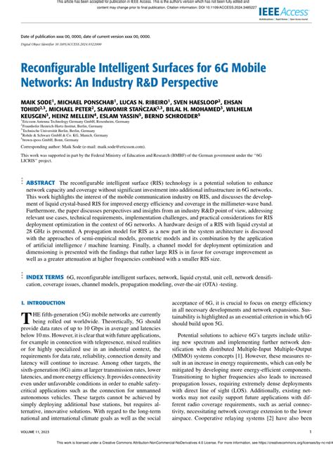 Pdf Reconfigurable Intelligent Surfaces For 6g Mobile Networks An Industry Randd Perspective