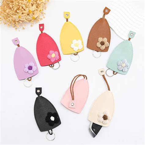 غطاء مفتاح جلد إبداعي قابل للسحب ، واقي لطيف ، فوب مفتاح سيارة مع خطاف