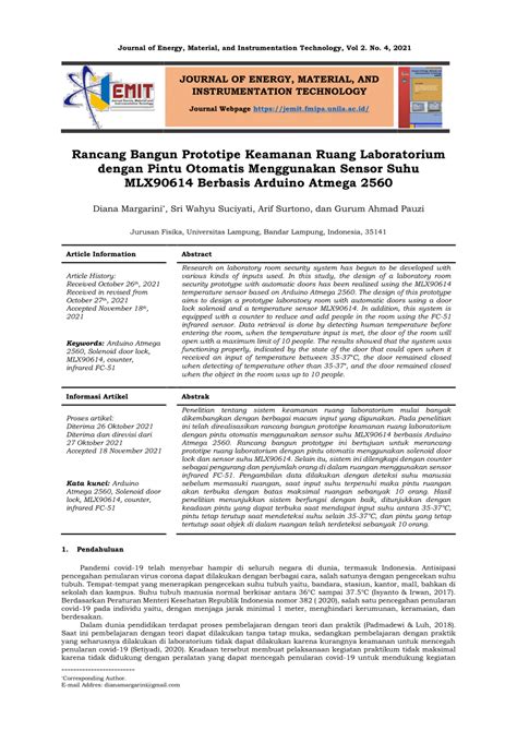 Pdf Rancang Bangun Prototipe Keamanan Ruang Laboratorium Dengan Pintu
