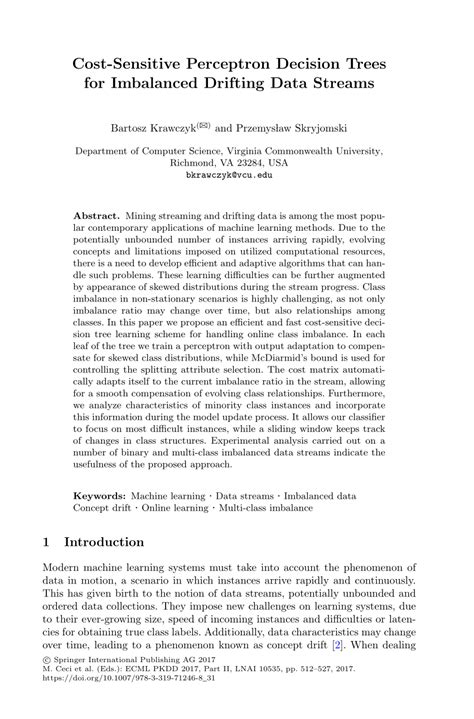 Pdf Cost Sensitive Perceptron Decision Trees For Imbalanced Drifting Data Streams