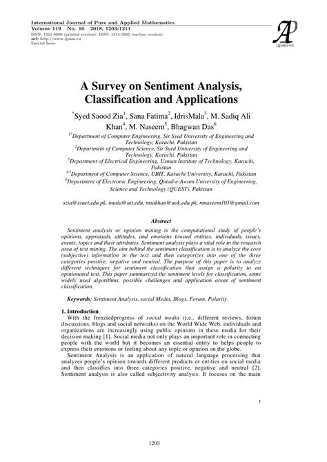 Pdf A Survey On Sentiment Analysis Classification And Applications