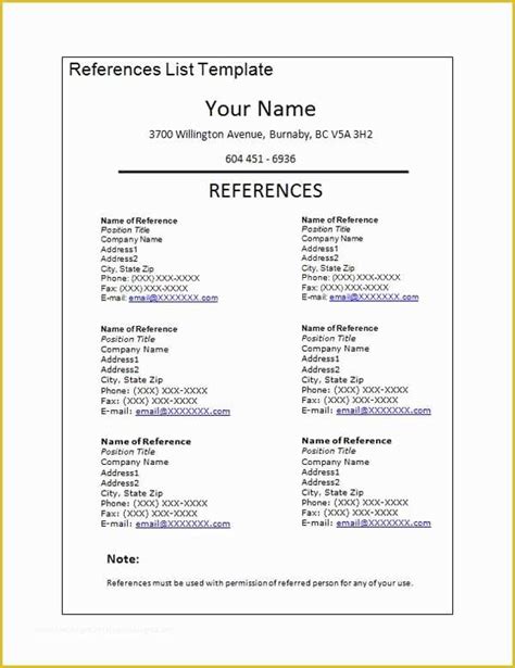 Reference List Template Free