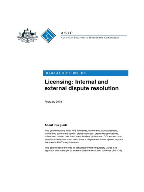 Dispute Resolution Asic Securitization Securities Finance