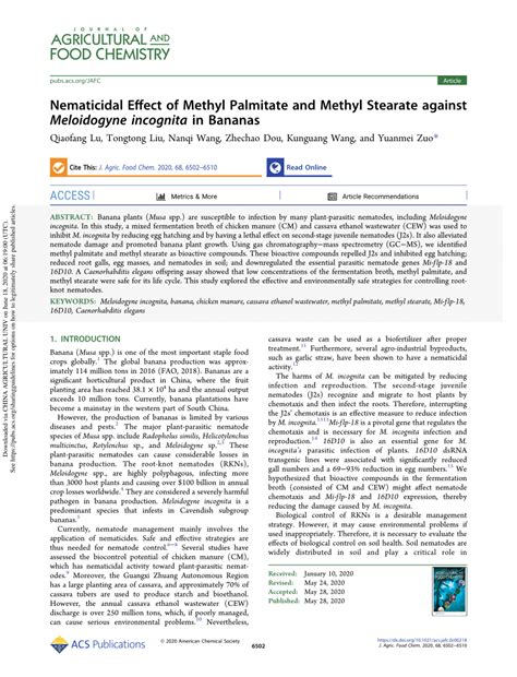 Pdf Nematicidal Effect Of Methyl Palmitate And Methyl Stearate