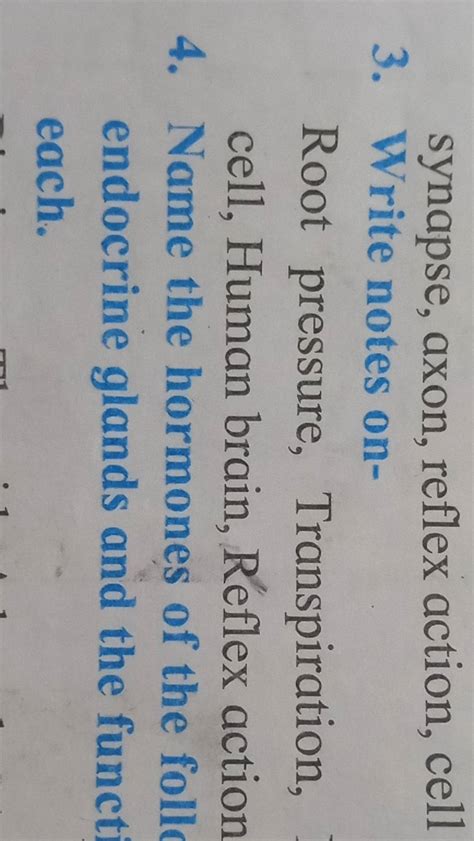 Synapse Axon Reflex Action Cell 3 Write Notes Onroot Pressure Transp