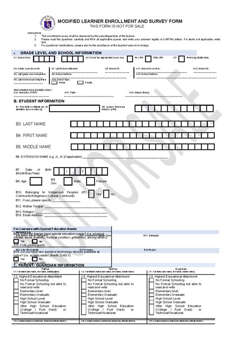 Annex B Modified Learner Enrollment And Survey Form English Modified Learner Enrollment And