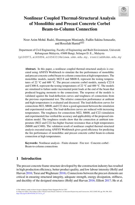 Pdf Nonlinear Coupled Thermal Structural Analysis Of Monolithic And Precast Concrete Corbel