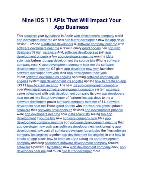 Nine Ios 11 Apis That Will Impact Your App Business 1pdf Free Download