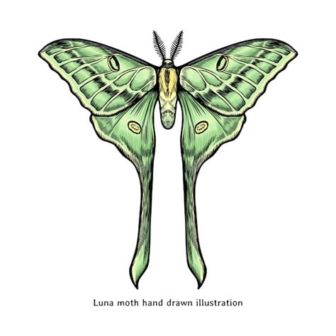 Premium Vector Luna Moth Hand Drawn Illustration