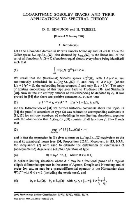 Pdf Logarithmic Sobolev Spaces And Their Applications To Spectral Theory Dokumentips