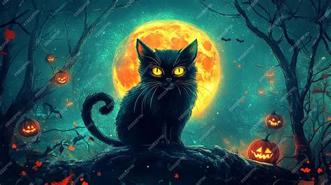 24 Halloween Black Cat Clipart Full Moon And Jackolantern Spooky