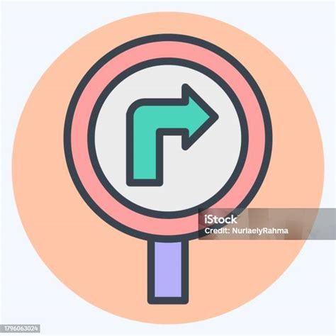 아이콘 우회전 도로 표지판 기호와 관련이 있습니다 색상 메이트 스타일 심플한 디자인 편집 가능 간단한 일러스트레이션 개체 그룹에 대한 스톡 벡터 아트 및 기타 이미지