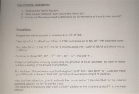 Solved Collect A Calibration Curve Using The Potential Of Chegg