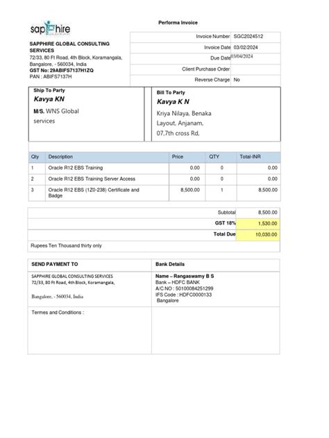 Performa Invoice Sgc2024512 Oracle Ebs Pdf