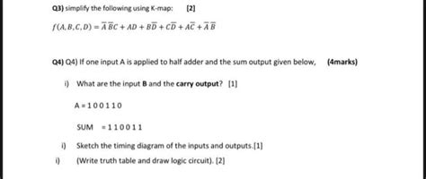 Solved 03 Simplify The Following Using K Map 2 Fa B