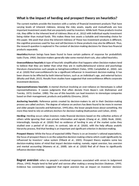 What Is The Impact Of Herding And Prospect Theory On Heuristics Pdf Heuristic Decision Making